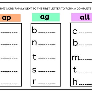 Phonics Word Family Worksheets, Printable Reading Practice, Educational ...