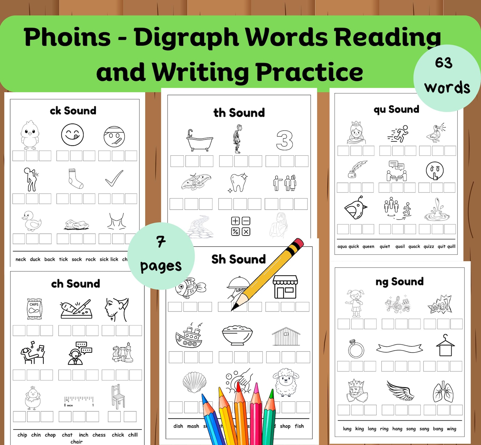 Phonics Digraph Sound Words, CVC Words Worksheets, Printableteaching ...