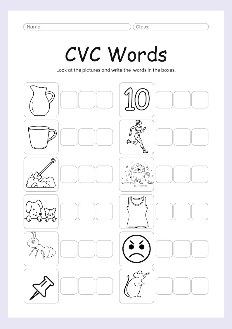 CVC Words Picture Worksheets: Kindergarten Phonics, Early Writing (PDF ...