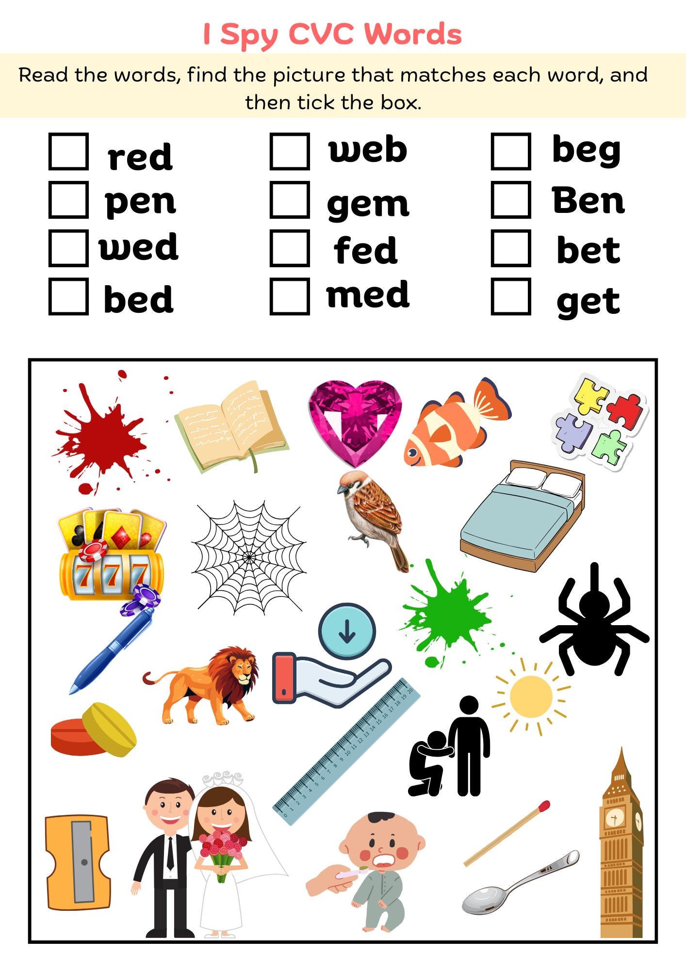 Phonics CVC Words Worksheets, Three Letter Word Practice, CVC Word ...