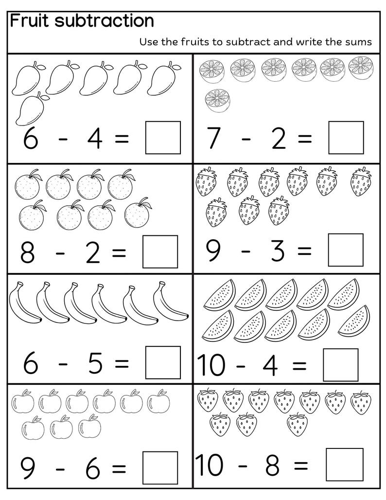 Fruit Math Worksheets: Addition, Subtraction, Problem Solving (PDF ...