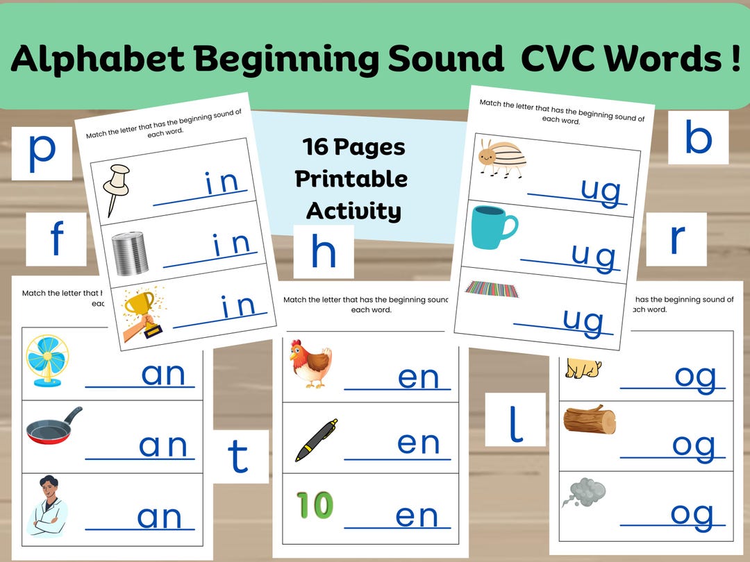 Alphabet Beginning Sounds CVC Word Worksheets, Kindergarten Literacy ...