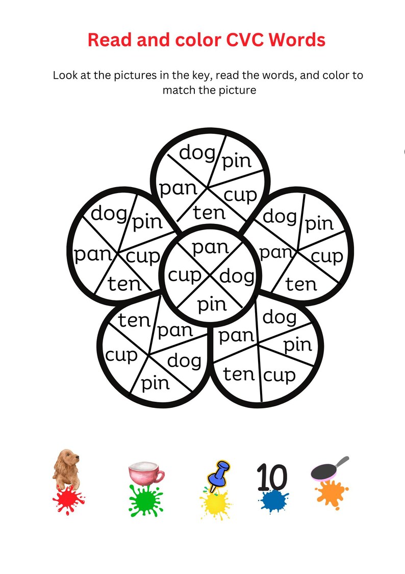 CVC Words Reading and Coloring Activity Sheets: Phonics Practice ...