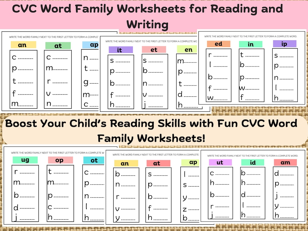 Phonics Word Family Worksheets, Printable Reading Practice, Educational ...