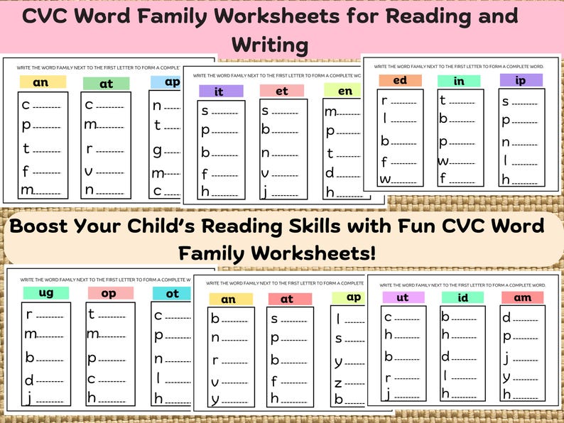 Phonics Word Family Worksheets, Printable Reading Practice, Educational ...