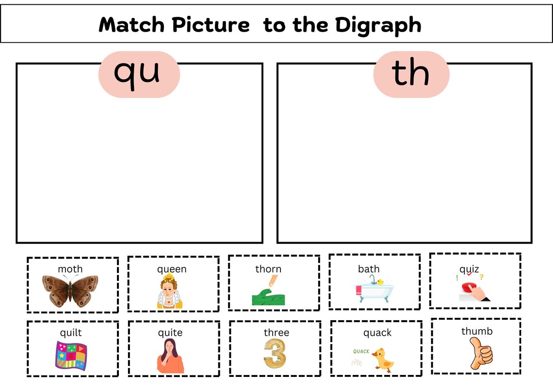 Phonics Digraph Worksheets, Digraph Matching Activity, Phonics Cut and ...