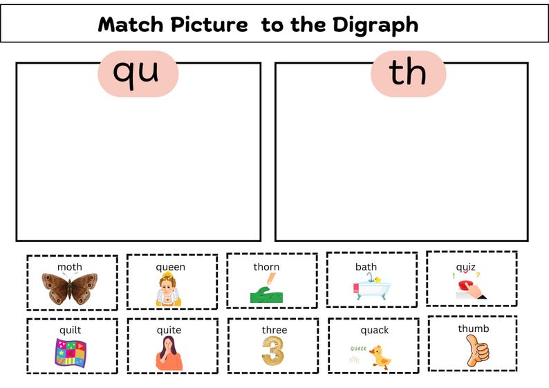 Phonics Digraph Worksheets, Digraph Matching Activity, Phonics Cut and ...