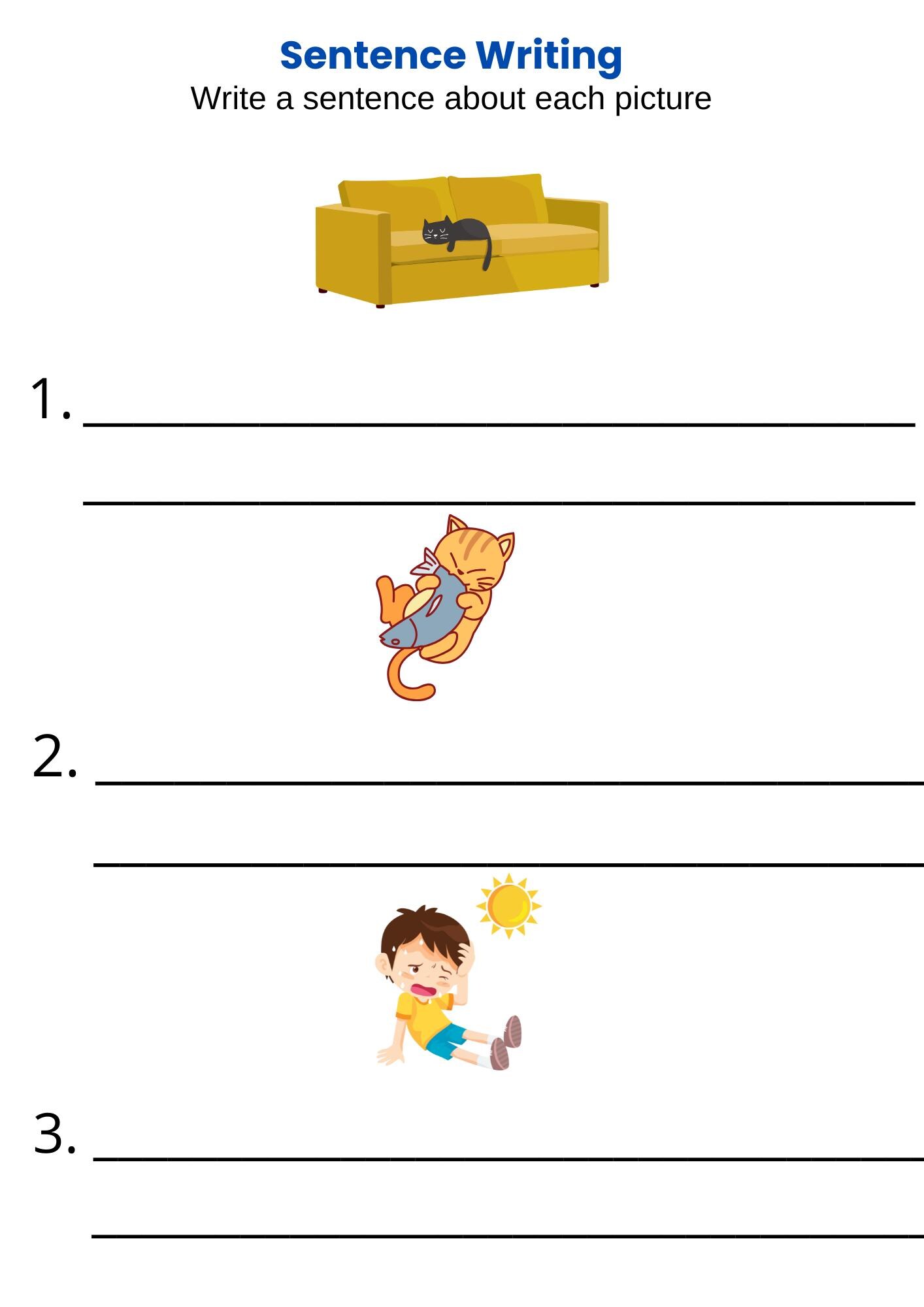Phonics Sentence Writing Worksheets: Picture Prompts, Kindergarten ...