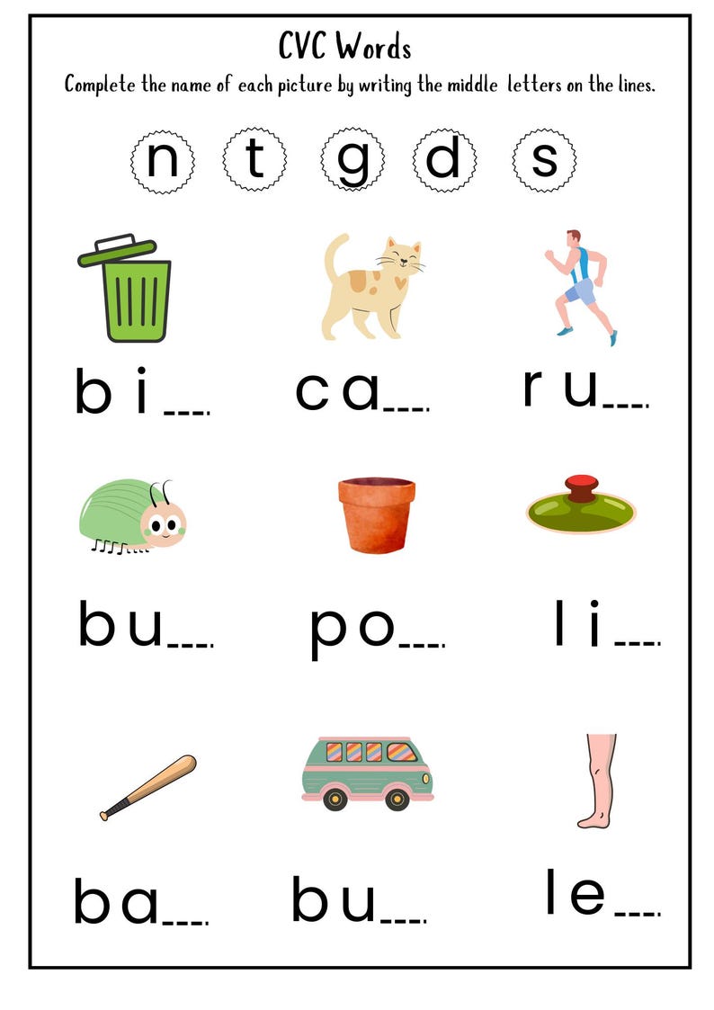 Kids Phonics CVC Words End Sound Worksheets - 10 Pages of Printable ...