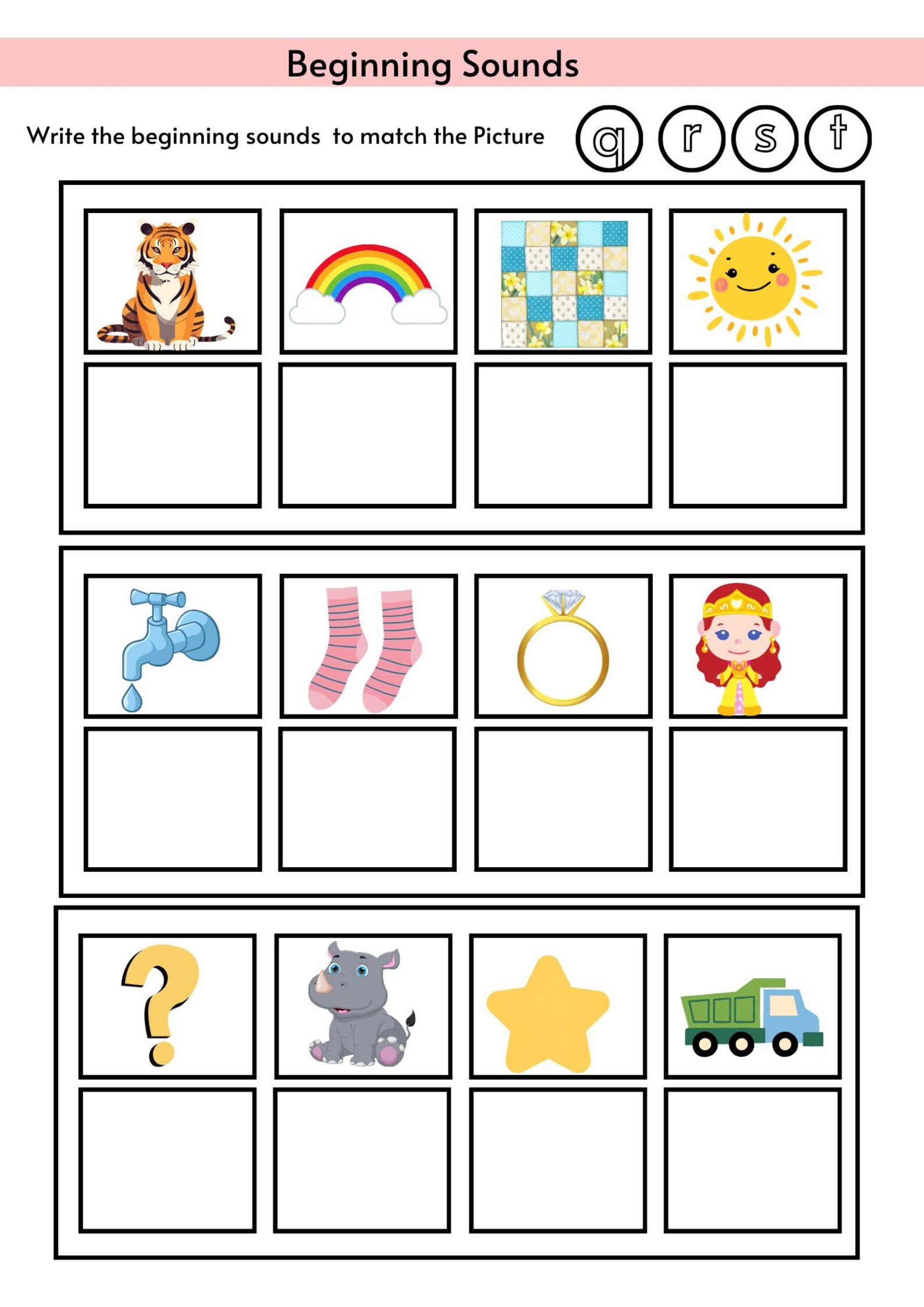 Phonics Beginning Sound Worksheets, Initial Sound Phonics Practice ...