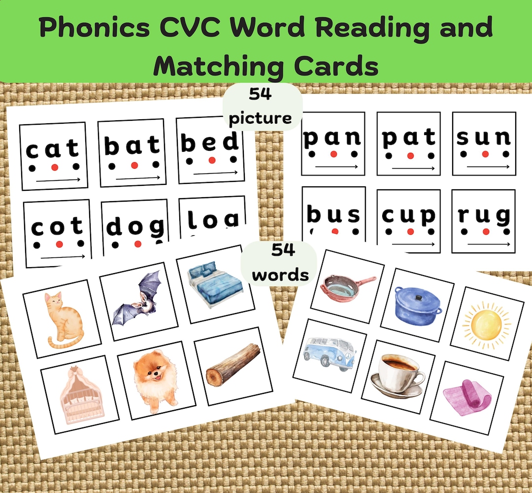 Phonics Matching Game | Reading and Matching Worksheets | Kindergarten ...