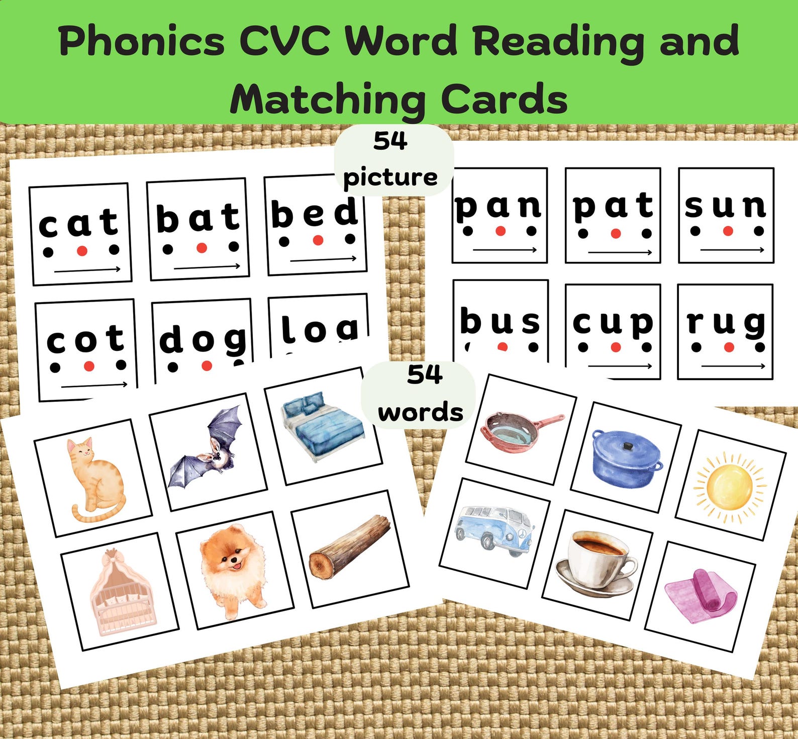 Phonics Matching Game | Reading and Matching Worksheets | Kindergarten ...
