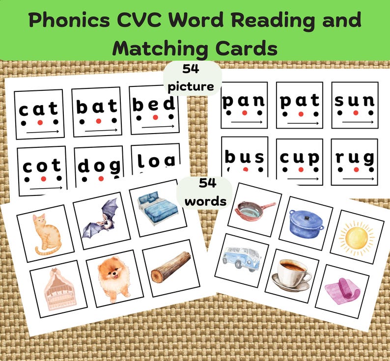 Phonics Matching Game | Reading and Matching Worksheets | Kindergarten ...