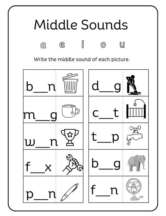 Missing Sound Worksheet Kindergarten Middle Sound Worksheets