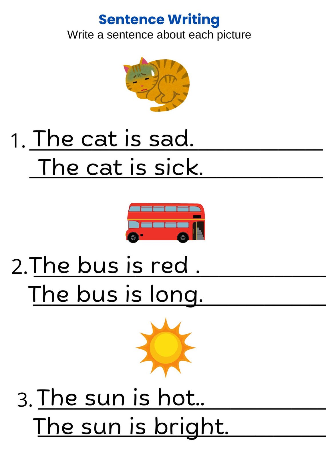 Phonics Sentence Writing Worksheets: Picture Prompts, Kindergarten ...