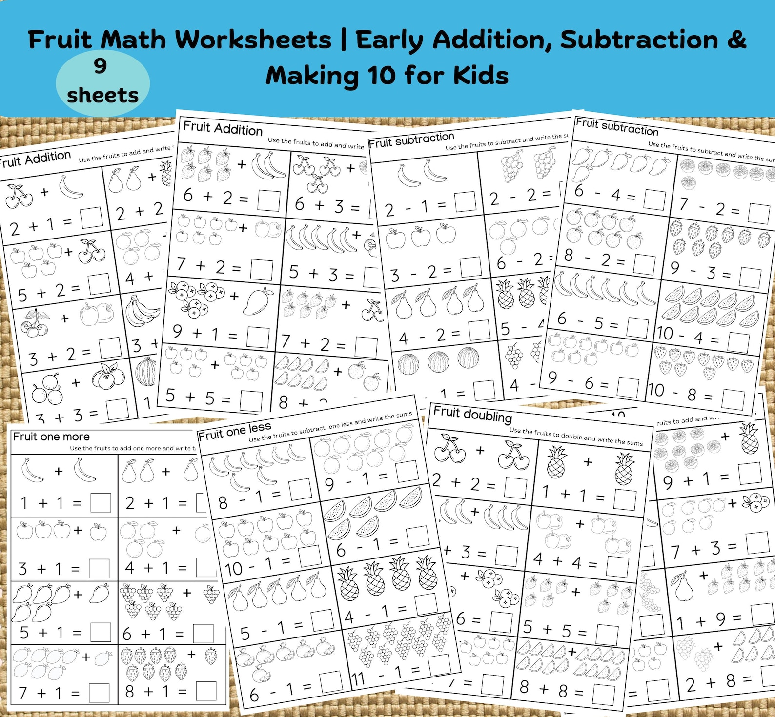Fruit Math Worksheets: Addition, Subtraction, Problem Solving (PDF ...