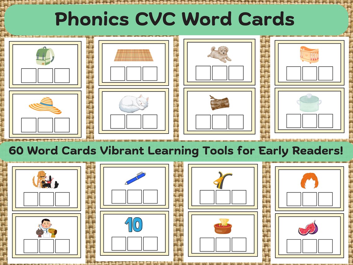 Phonics CVC Word Flashcards Three Letter Words Cards, Learning to Read ...