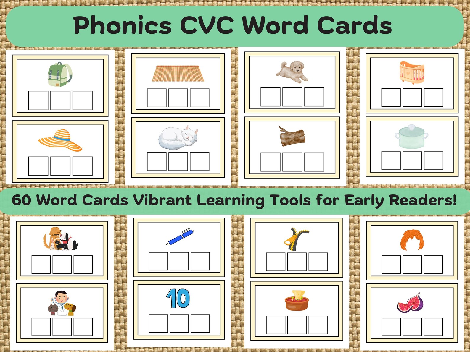 Phonics CVC Word Flashcards Three Letter Words Cards, Learning to Read ...