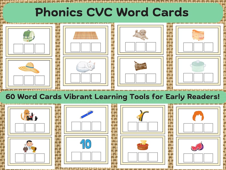 Phonics CVC Word Flashcards Three Letter Words Cards, Learning to Read Phonics Worksheets ...