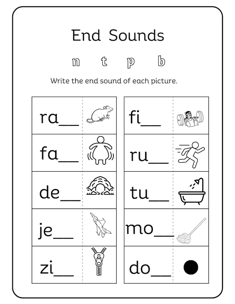 Phonics Educational Printable Learn to Read Word End Sound Kindergarten ...