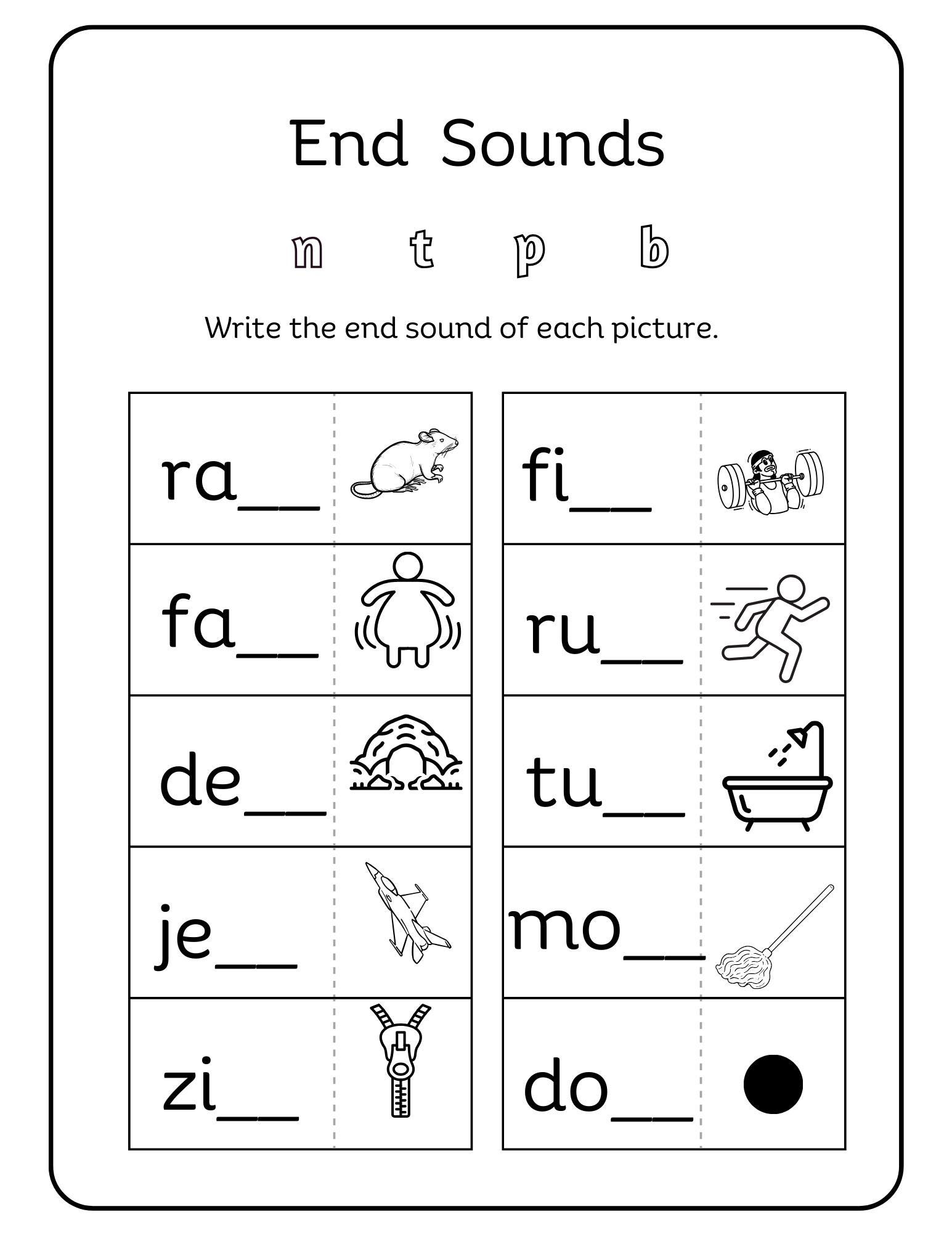 Phonics Educational Printable Learn to Read Word End Sound Kindergarten ...