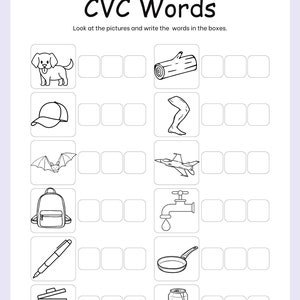 Simple CVC Words Writing, Three Letter Words With Pictures ...