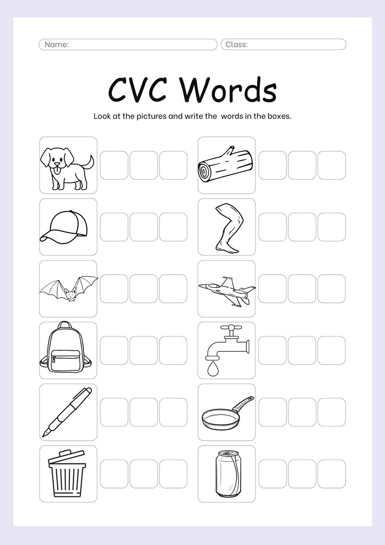 CVC Words Picture Worksheets: Kindergarten Phonics, Early Writing (PDF ...