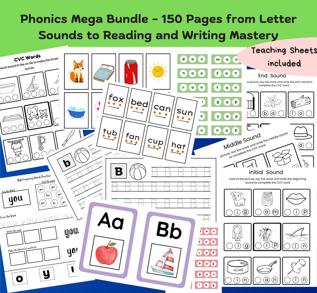 Phonics Bundle, CVC Sight Words Practice | Early Reading and Writing ...