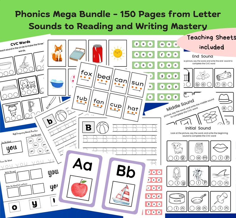 Phonics Bundle, CVC Sight Words Practice | Early Reading and Writing ...