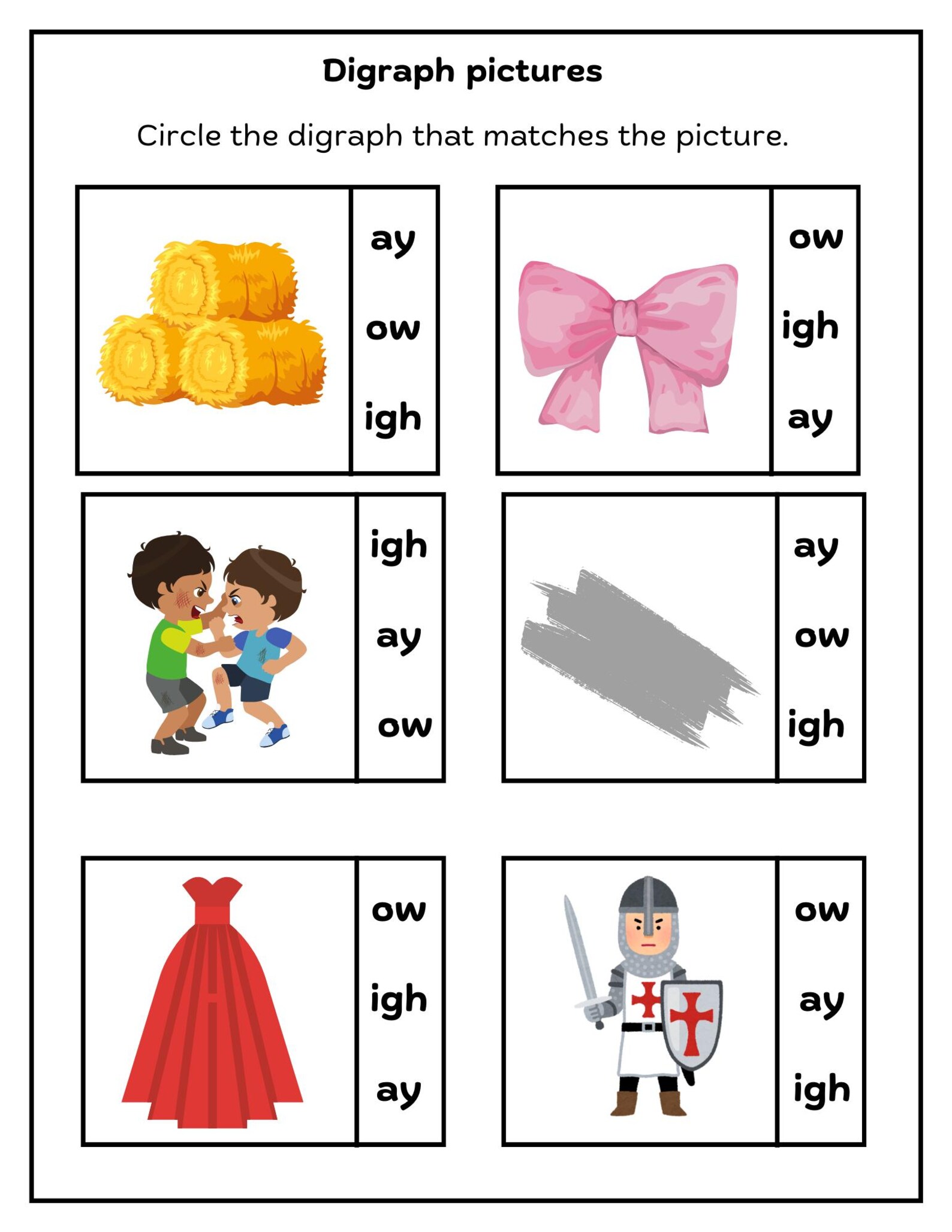 Phonics Digraph Worksheets for Kids | Match Sounds to Pictures| Early ...