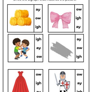 Phonics Digraph Worksheets for Kids | Match Sounds to Pictures| Early ...