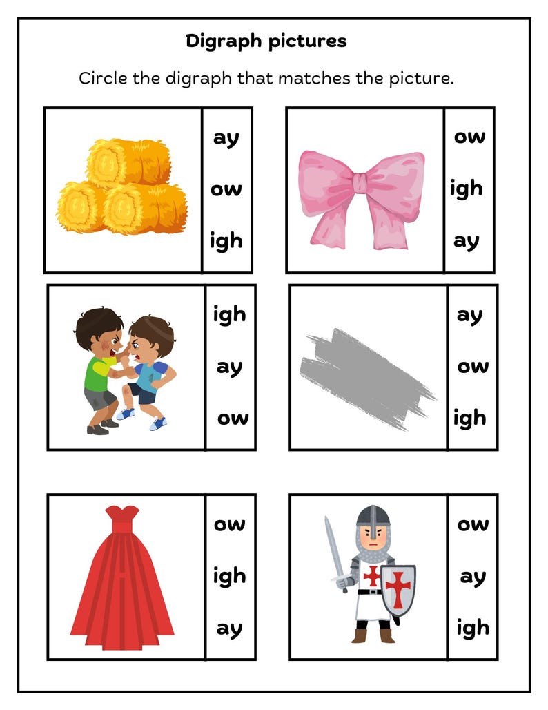 Phonics Digraph Worksheets for Kids | Match Sounds to Pictures| Early ...