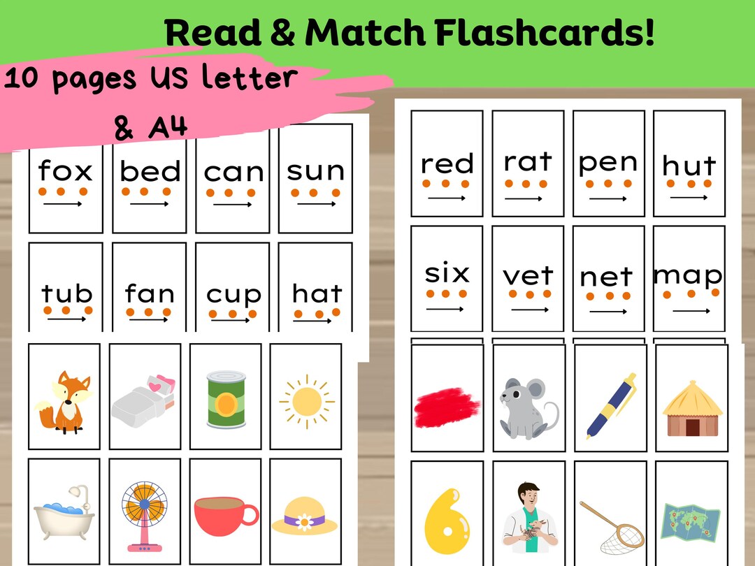 Word Matching Game Phonics Flashcards Learning to Read Homeschool ...