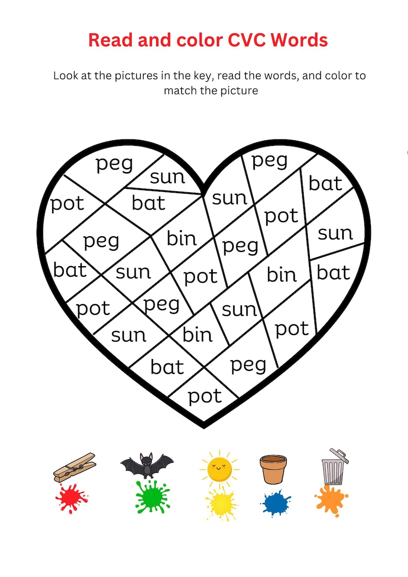 Printable CVC Words Reading and Coloring Activity Sheets - Fun Phonics ...