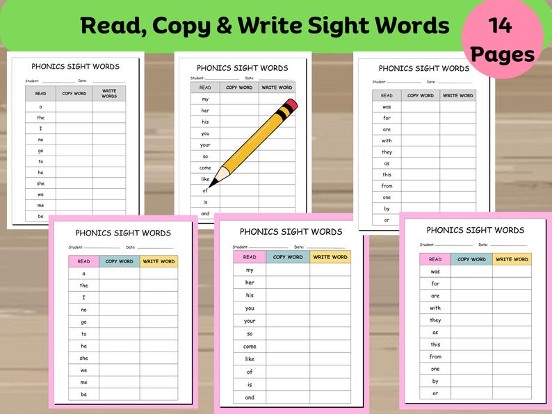 Phonics Sight Words Practice Printable Fry's First Sight Word ...