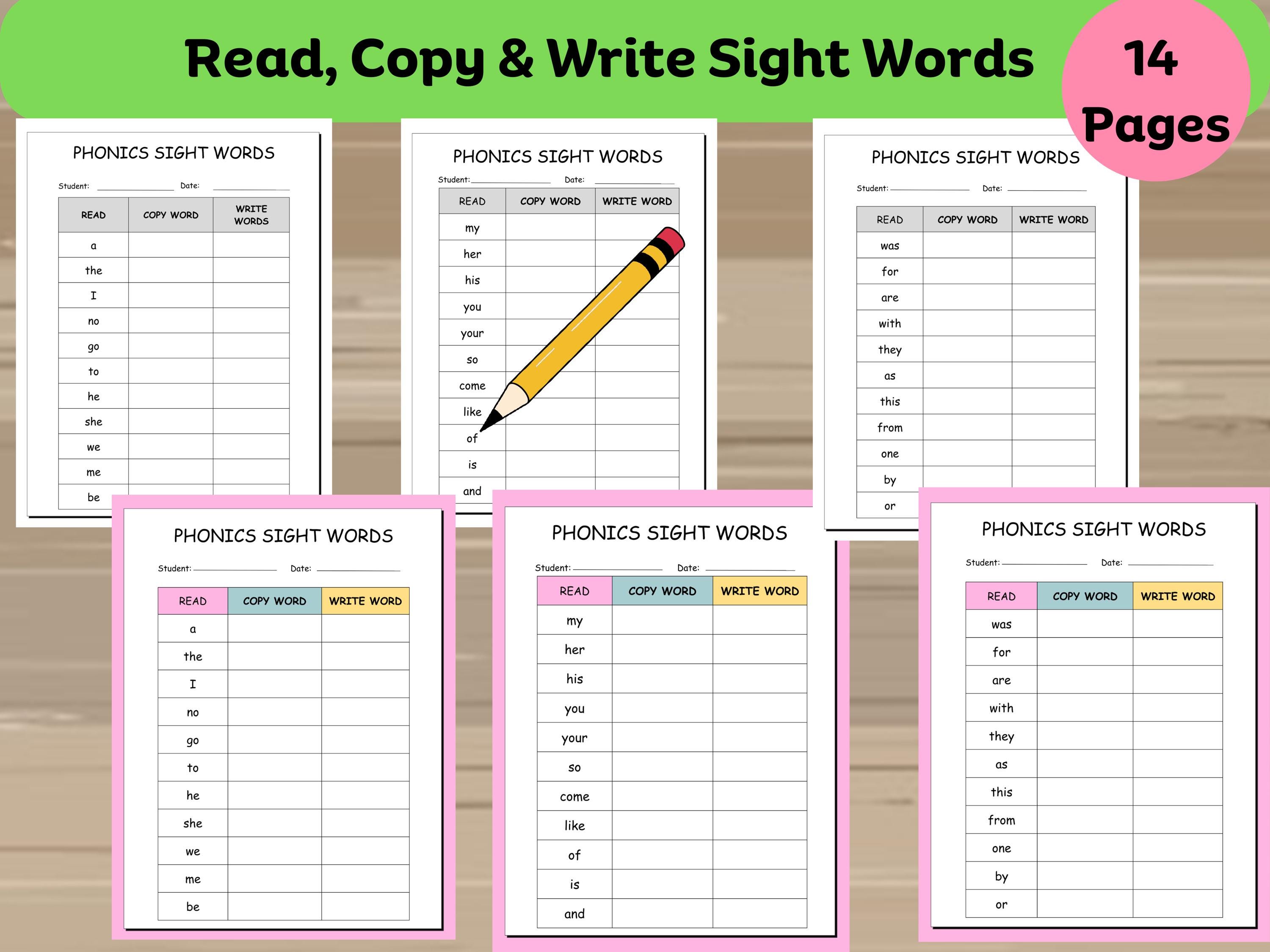 Phonics Sight Words Practice Printable Fry's First Sight Word ...