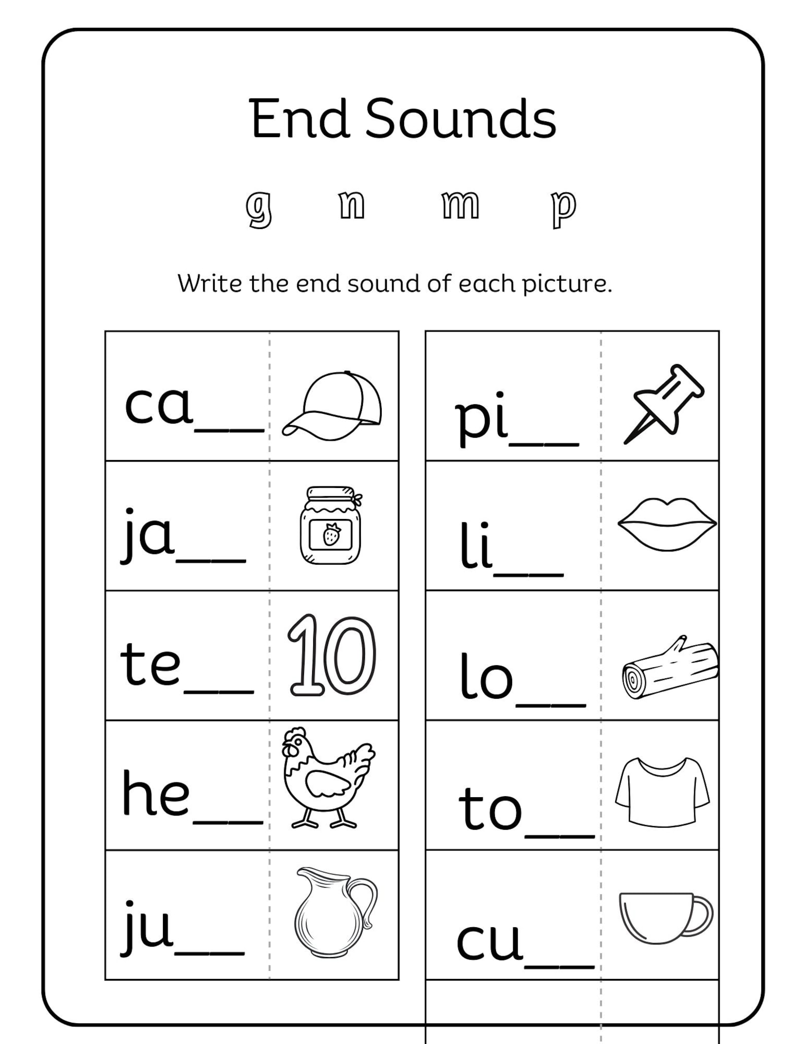 Phonics Educational Printable Learn to Read Word End Sound Kindergarten ...
