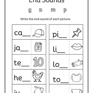 Phonics Educational Printable Learn to Read Word End Sound Kindergarten ...