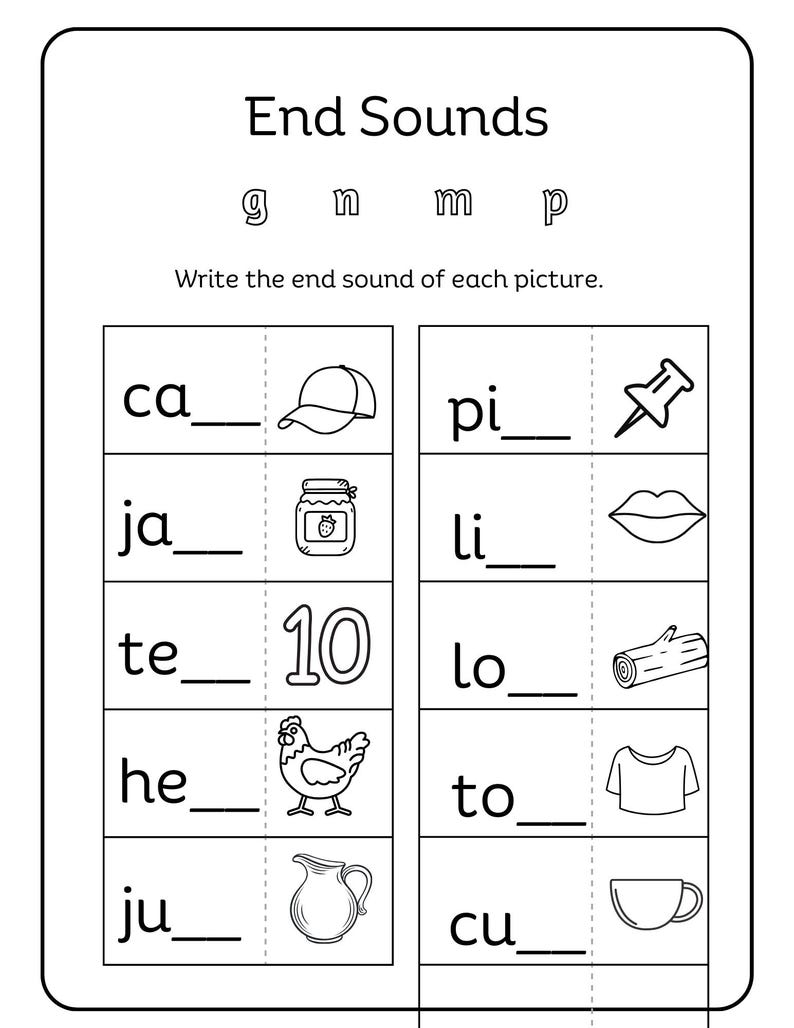 Phonics Educational Printable Learn to Read Word End Sound Kindergarten ...