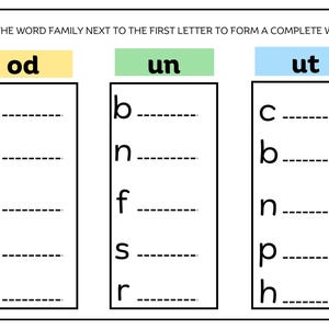 Phonics Word Family Worksheets, Printable Reading Practice, Educational ...