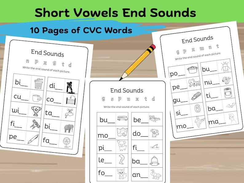 Phonics Educational Printable Learn to Read Word End Sound Kindergarten ...