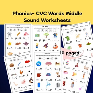 Phonics CVC Words Middle Sound Worksheets | 10 Pages of Vowel Sound ...