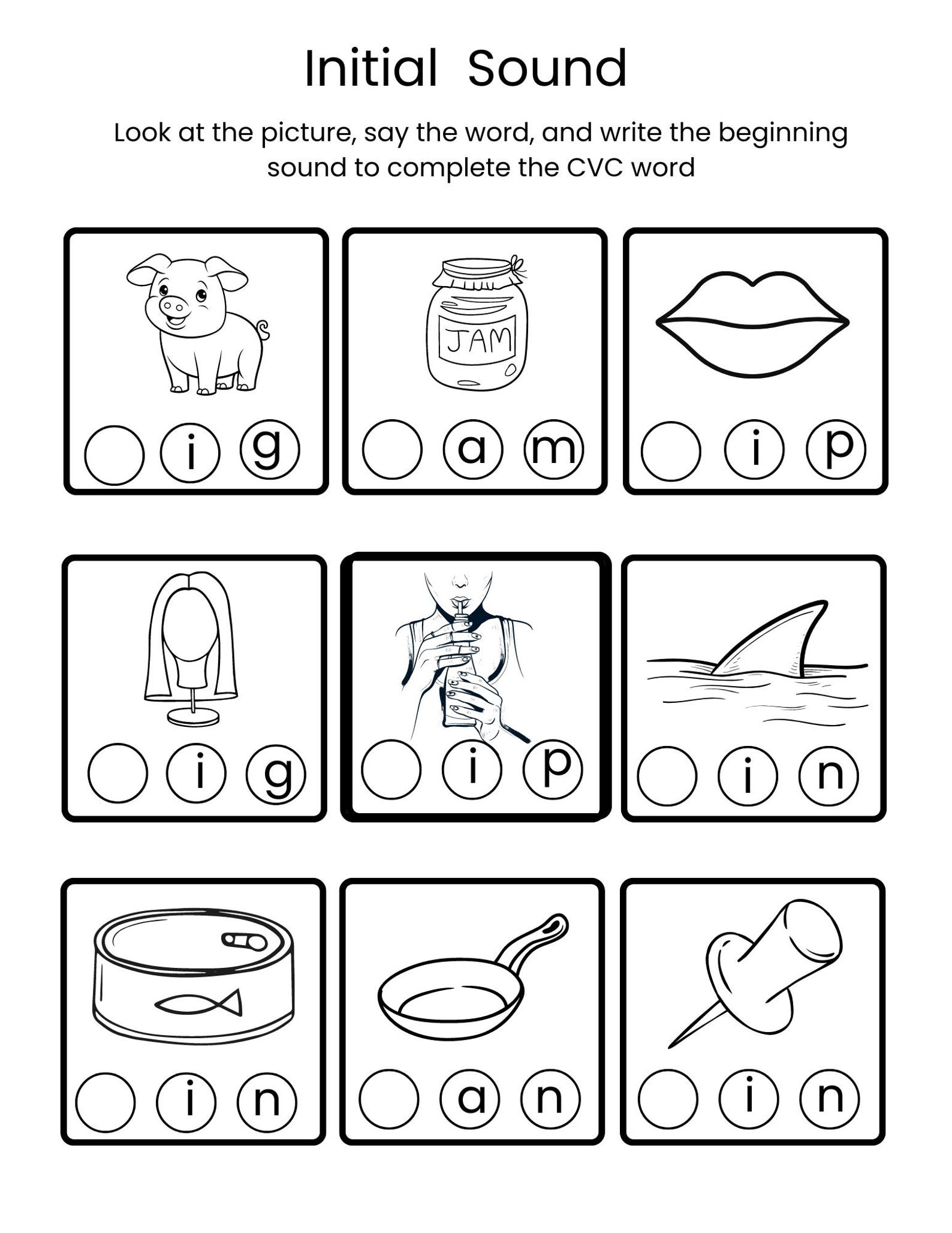 Beginning Sounds Worksheets, CVC Worksheets, Phonics Activities for ...
