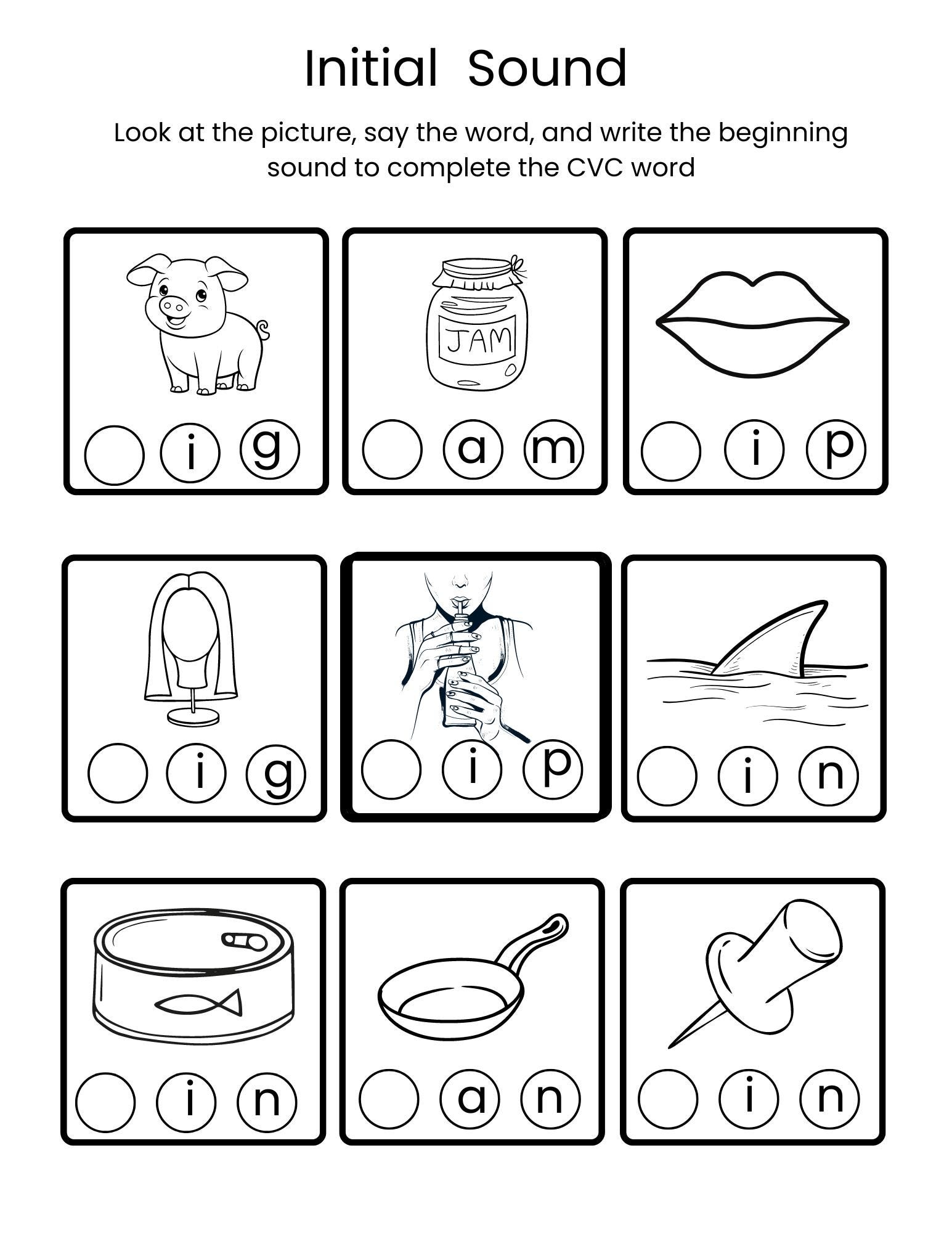 Beginning Sounds Worksheets, CVC Worksheets, Phonics Activities for ...