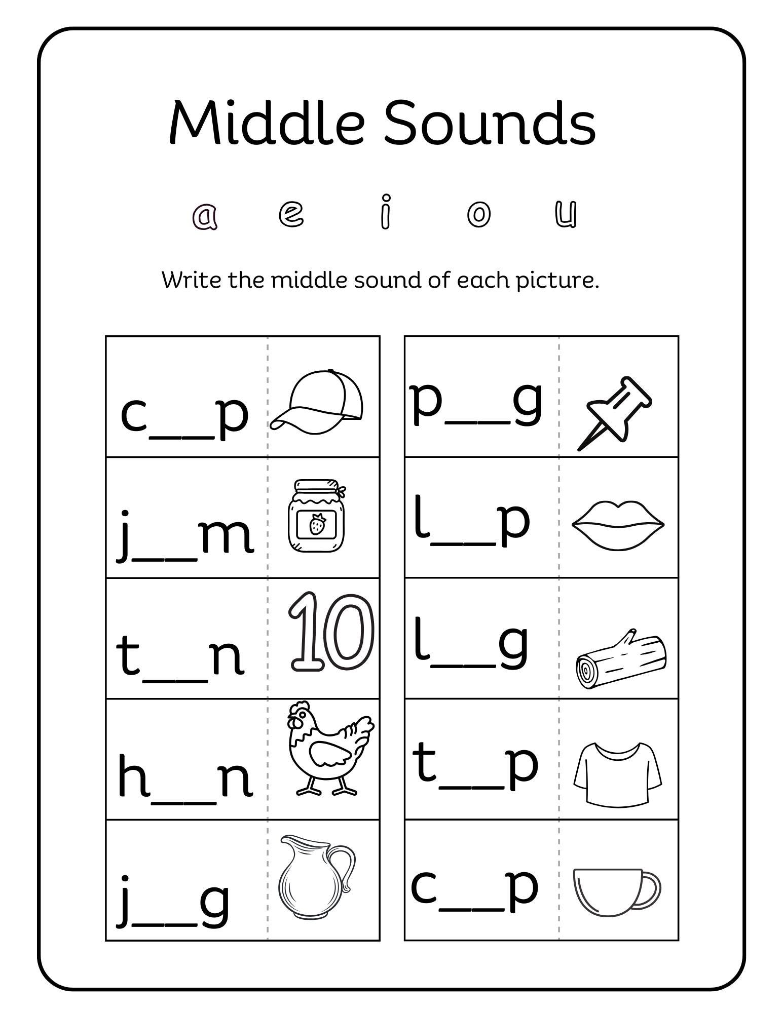 Phonics Worksheet, Middle Sound Worksheets, Write the Missing Letter ...