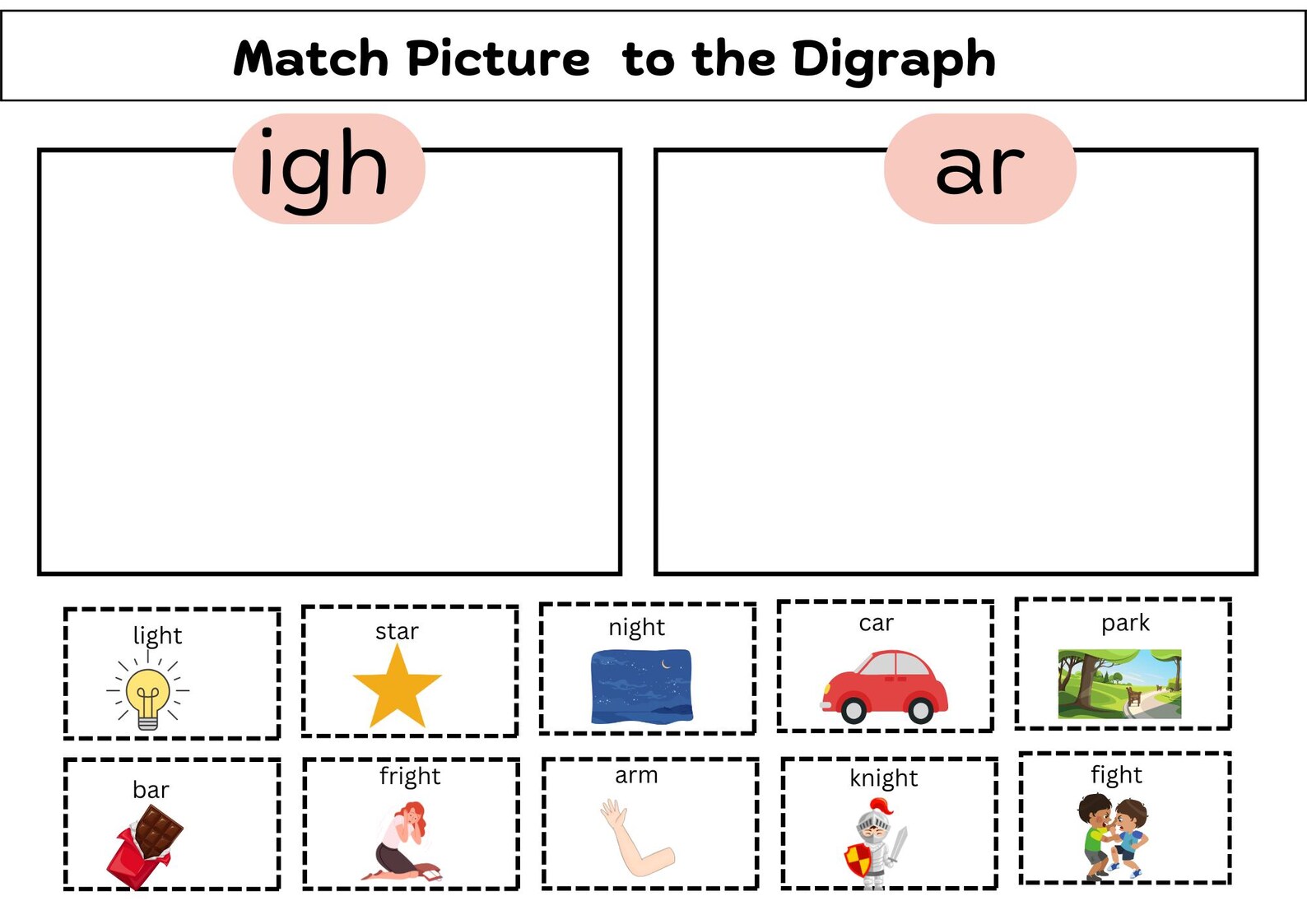 Phonics Digraph Worksheets, Digraph Matching Activity, Phonics Cut and ...