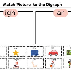 Phonics Digraph Worksheets, Digraph Matching Activity, Phonics Cut and ...