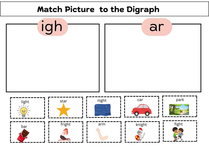 Phonics Digraph Worksheets, Digraph Matching Activity, Phonics Cut and ...
