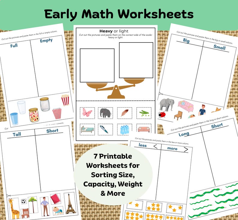 Preschool Math Worksheets: Cut and Paste Sorting Activities (PDF ...