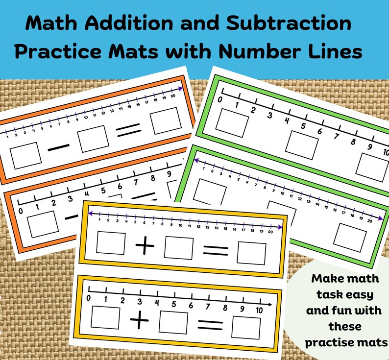 Beginner Math Addition and Subtraction Practice Mats, Printable Number ...